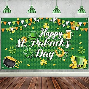 Happy St Patricks Day Banner, 70.8 x 43.3Inch St Patricks Day Decorations St Patricks Day Backdrops for Photography, Green Saint Patricks Day Banner for St Patricks Day Party Decor, Irish Party Decor