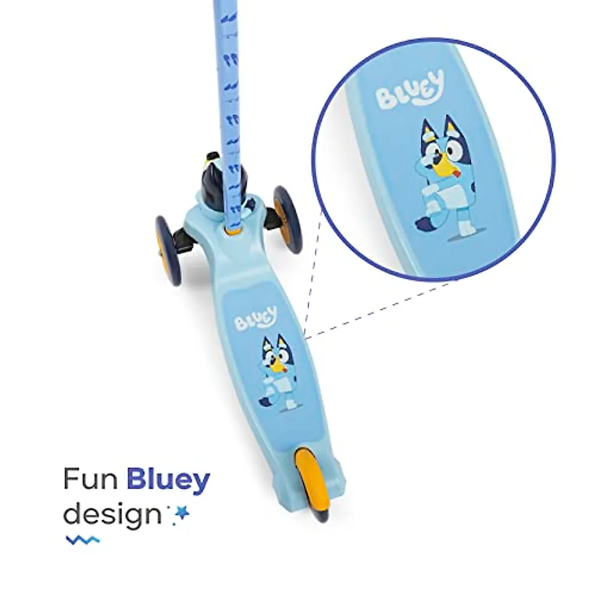 Bluey 3D Self Balancing Scooter for Kids, 3 Wheeled Scooter with Extra Wide Anti-Slip Deck, Rear Brake, Lean to Steer, Lightweight Design, for Boys/Girls 3 and up, 75 LB Limit