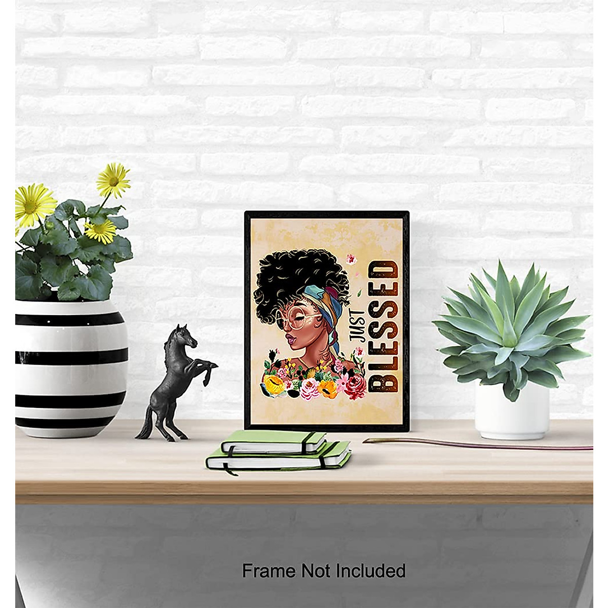 Black Women Woman Wall Art - Blessed Wall Decor - African American Girl Poster Picture Print - Bedroom, Living Room, Home Office, Bathroom - Cute Boho Inspirational Positive Motivational Friend Gifts