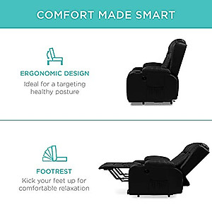 Best Choice Products Electric Power Lift Recliner Massage Chair, Adjustable Furniture for Back, Lumbar, Legs w/ 3 Positions, USB Port, Heat, Cupholders, Easy-to-Reach Side Button - Black