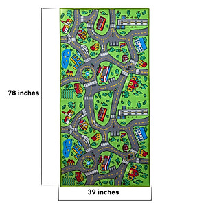 Kids Rugs Carpet Giant Large 80" x 40" Playmat City Life - Learn & Have Fun Safe! Children's Educational, Road Traffic System, Multi Color, Play Mat Rug Great for Playing Cars, Bedroom Playroom, Area