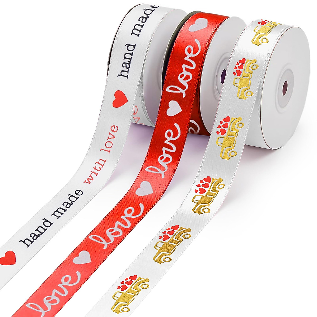 Grosgrain, Wired Valentine Ribbon Bundle - 30 Yards | Red Ribbon for Valentines Day Ribbon Wired | Valentines Ribbon for Boxes | Valentine Day Ribbons for Crafts | Red Heart Ribbon for Gift Wrapping