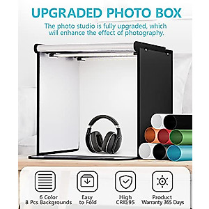 8 Pcs Backgrounds Photo Light Box, SAMTIAN Portable 16x16x16 Inches Photography Studio Light Box Shooting Tent Tabletop Photography Lighting Kit with Brightness Dimmer for Photography