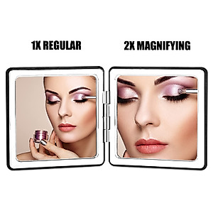 YTLX Compact Makeup Mirror for Pocket Purse Clutch, 1x/2x Magnifying Foldable Cosmetic Mirror, Portable Travel Mirror for Beauty, Black Elegant Vanity Mirror for Men and Women