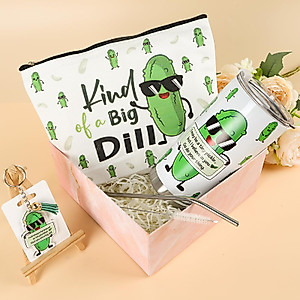 Keluna Pickle Gift for Pickle Lovers - 3Pcs Pickle Themed Gifts for Women, 20oz Funny Pickle Tumbler with Lid Straw Cucumber Makeup Bag Keychain for Women Girls Birthday Christmas Gifts Ideas