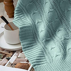 jinchan Cable Knit Throw Blanket for Couch Lightweight Soft Cozy Twin Size Throw Blanket Teal Decorative Throws for Modern Farmhouse Living Room Bedroom 60"x80" Accent Throw for Gifts