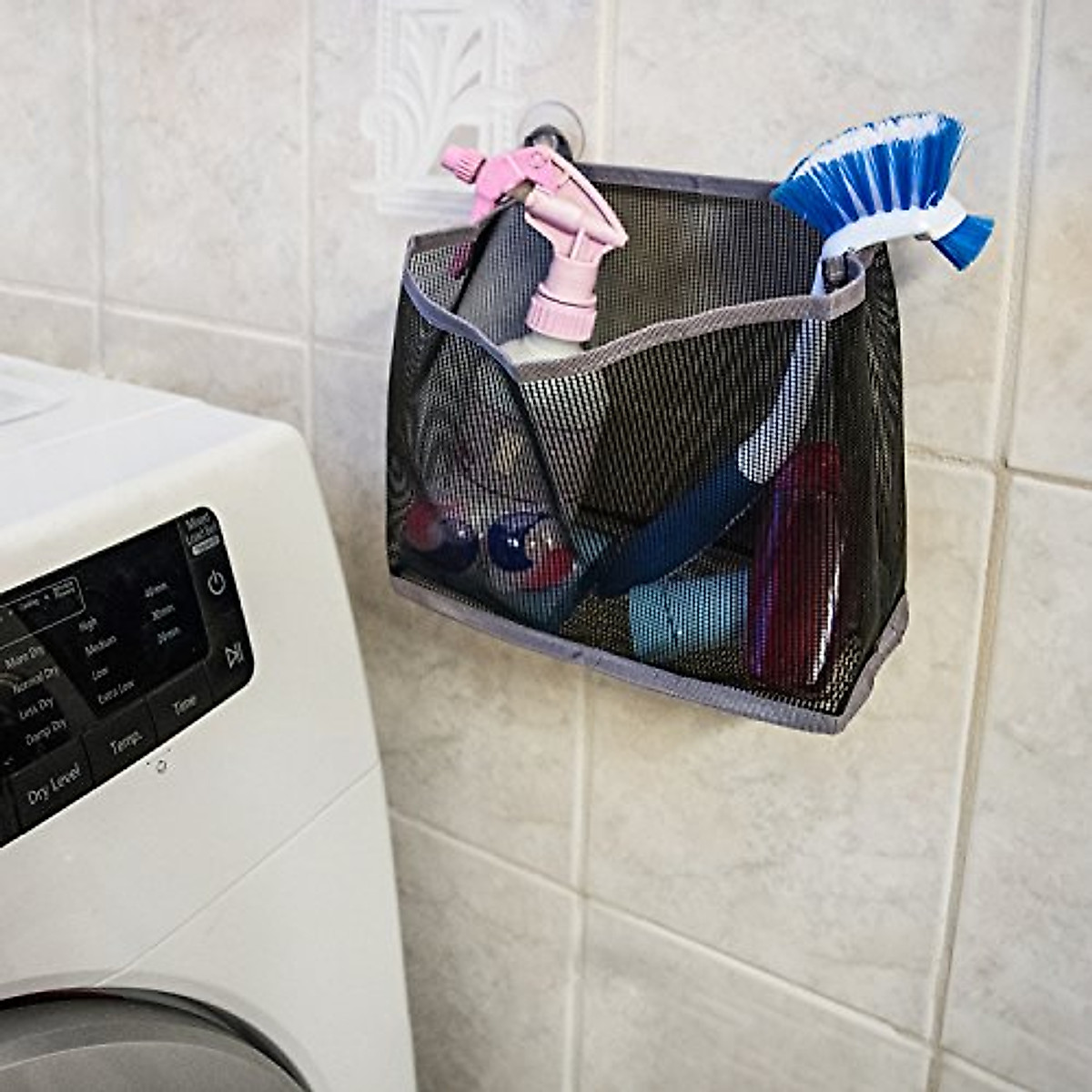 DII Bathroom Mesh Caddy Suction Organizer, Large Set, Gray 2 Piece