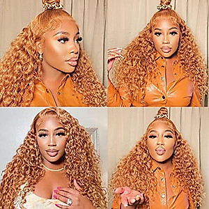 Water Wave Lace Front Wigs Human Hair Wigs for Black Women 13x4 Transparent Lace Frontal Wig Water Wave Wig Human Hair Glueless Wig Pre Plucked with Baby Hair 150% Density Curly Lace Front Wig Human Hair Wet and Wavy Wigs Natural Color 30 Inch