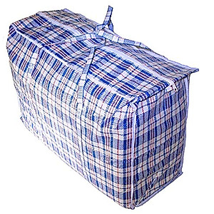 Cotton Fly Jumbo Plastic Checkered Storage Laundry Shopping Bags W. Zipper & Handles Size=27" x 25" x6" (6 Pack)
