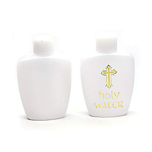 IGUFSDIG 10Pcs 60ml Holy Water Bottles with Screw Lid Plastic Holy Water Container Holy Water Empty Containers with Gold Cross for Catholic Christian Halloween Baptism Party Church