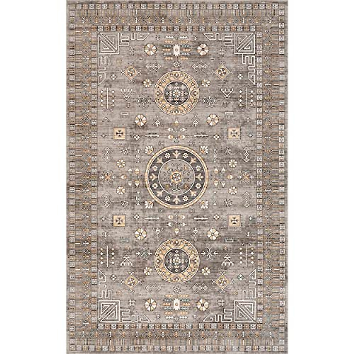 nuLOOM Tama Circle Medallion Machine Washable Area Rug, 9' x 12', Brown