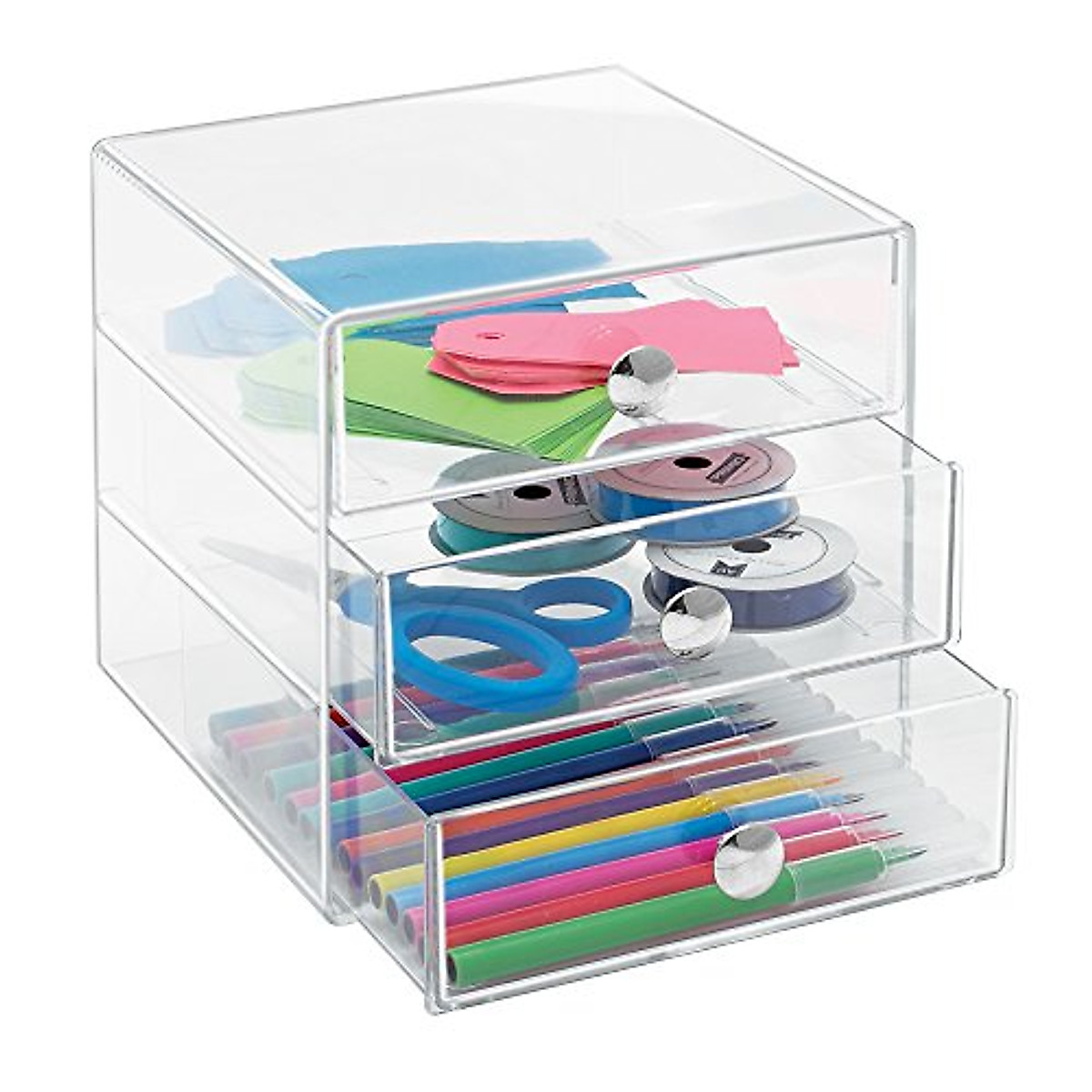 iDesign BPA-Free Plastic 3-Drawer Vanity Organizer - 6.5" x 6.5" x 6.5", Clear