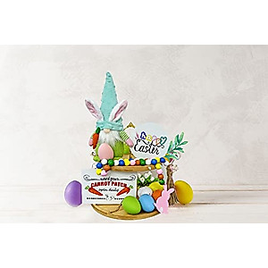 Easter Decorations-Easter Tiered Tray Decor-Easter Spring Table 2 Wooden Signs Gnomes Bunny,egg,Bead Garland Bundle-RusticTiered Tray Items (Easter Decorations)