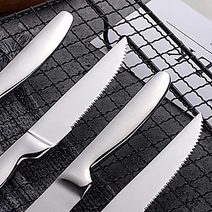 TAFAAL Set of 12 Stainless Steel Steak Knives, Corrosion Resistant, Serrated Sharp Blade, Stainless Steel Handle, Kitchen Table Knife