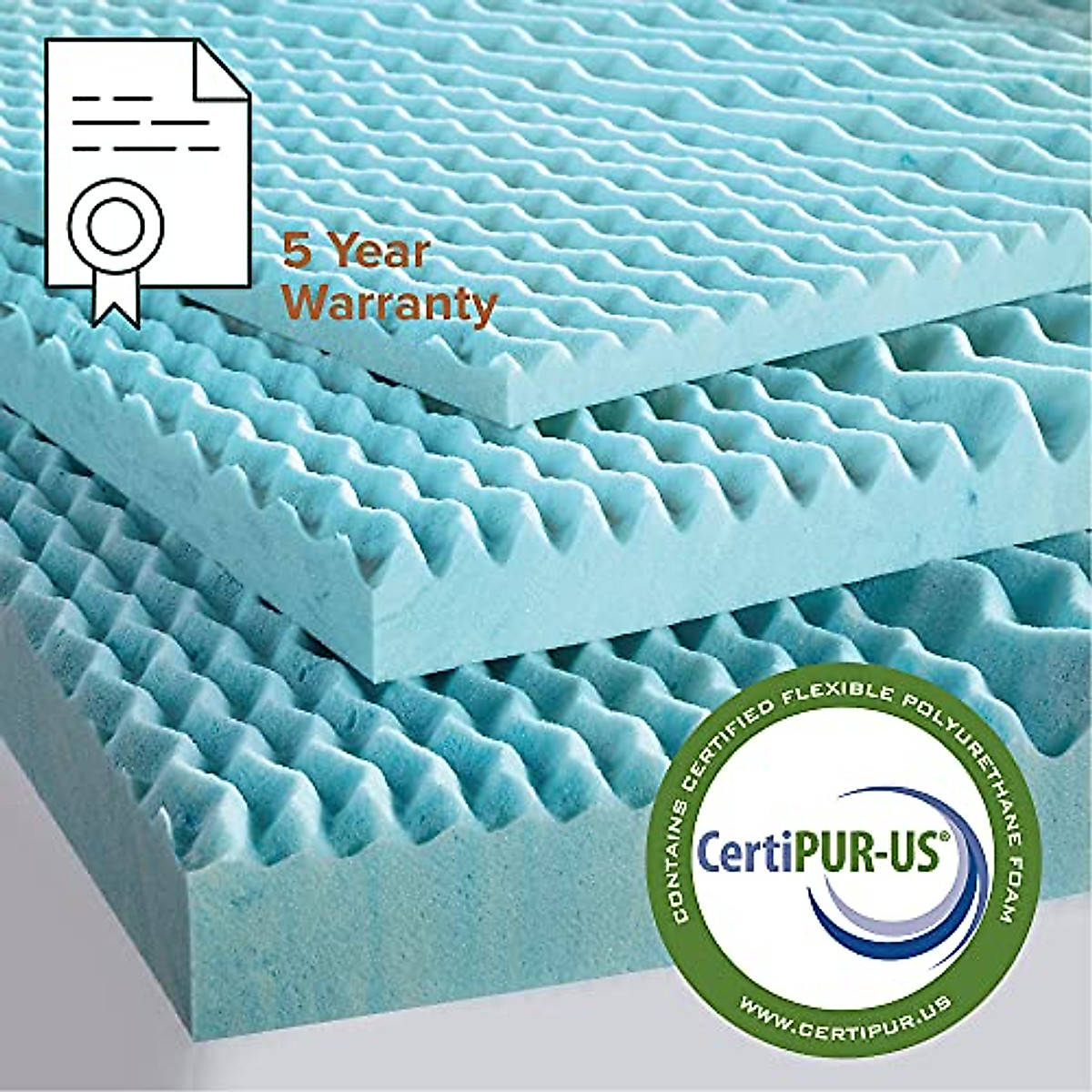 Zinus 1 Inch Green Tea Cooling Gel Memory Foam Zoned Support Mattress Topper, Full, Blue