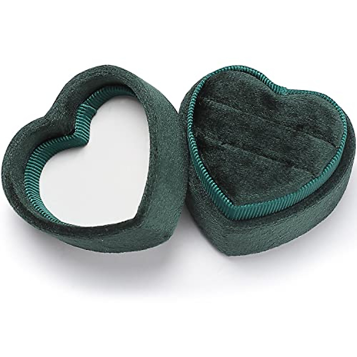 WantGor Velvet Ring Box, Double Jewelry Ring Gift Box Vintage Ring Display Holder Engagement Wedding Box with Detachable Lid (Green)