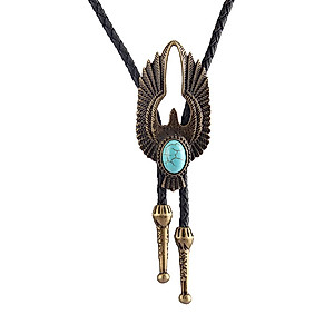 GelConnie Turquoise Bolo Tie Redeo Leather Necktie Peace Dove Vintage Rope Necklace Western Jewlry for Men, Women PL0020-gold