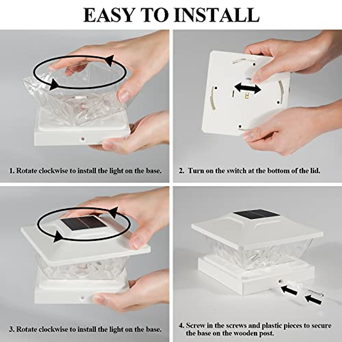 Solar Post Cap Lights Outdoor: 6 Pack Bright 2 Modes LED Solar Fence Deck Lights for 3.5x3.5 4x4 4.5x4.5 5x5 Wooden Posts, IP65 Waterproof Solar Powered Lights for Garden Porch Patio Step Decorations