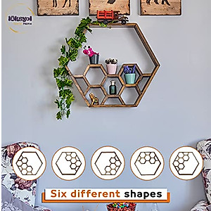 Luksyol Floating Wall Shelves Unique Design Bedroom Shelves, Honeycomb, Hexagon Shelf Wall Mounted, Kitchen Wall Shelves Handmade Wall Shelf for Bedroom from Natural Wood with 3 Cactus Pots