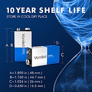 Voniko Lithium Batteries 9 Volt 2 Pack – 9V Lithium Batteries – Long Life Smoke Detector Batteries 10 Years Shelf Life - 9 Volt Battery for Smoke Alarms and Medical Equipment