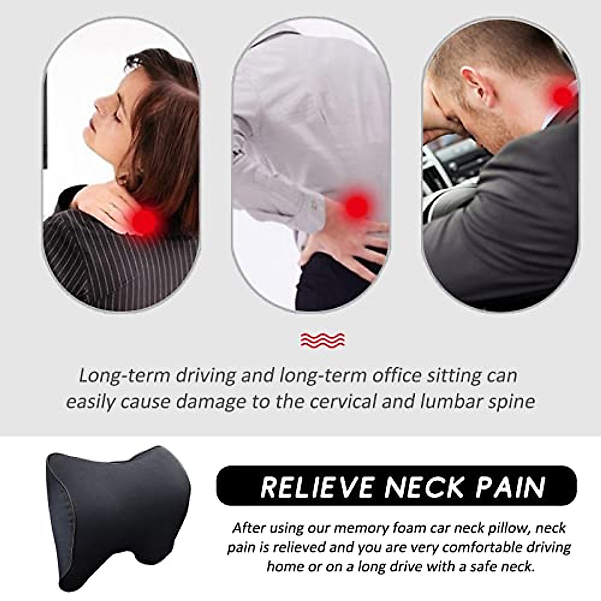 ZATOOTO Car Neck Pillow Memory Foam - Head Restraint Diamond Bling Neck Pain Relieved Cervical Support Black Seat Headrest Driving Adjust Height YB-Black