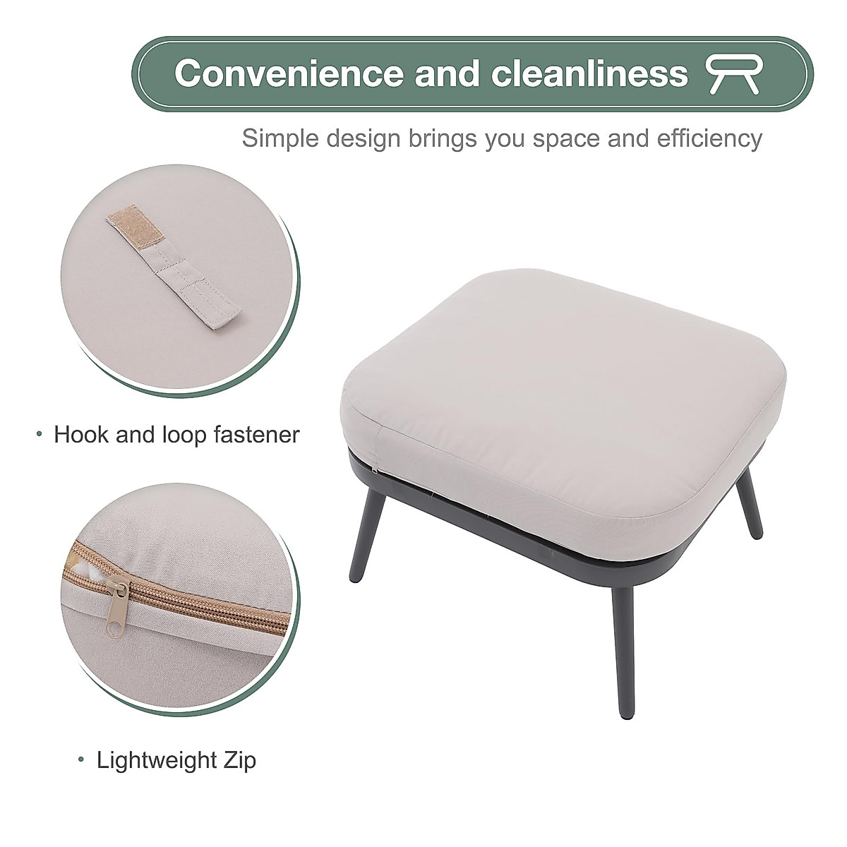 OC Orange-Casual Patio Footstool Ottoman,2-Piece Set Iron Footrest Ottoman with Premium Fabrics,Includes Thick Cushions, Seating for Living Room,Indoor, Outdoor, Garden