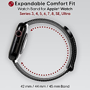 TALK WORKS Expandable Watch Band Compatible with Apple Watch Series - 42mm / 44mm / 45mm - Magnetic Closure - Stainless Steel Mesh Loop Comfort Fit Strap for Women and Men - Black