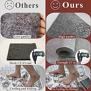 Non-Slip Area Rug Pad 2'x6', 1/3" Thick Dual Surface-Felt+Rubber. Premium Carpet Mat - Safe for All Floors and Finishes, Adds Comfort and Protection, Extra Strong Grip - Many Custom Sizes.