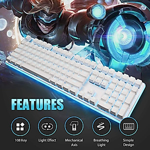RK ROYAL KLUDGE RK918 Wired Mechanical Keyboard, RGB Backlit Gaming Keyboard with Large LED Sorrounding Side Lamp, Full Size 108 Keys Mechanical 100% Anti-Ghosting Computer Keyboard, Red Switch White