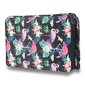 Shulaner 200 Slots Colored Pencil Case with Zipper Closure Large Capacity Oxford Pen Organizer Green Rose Pencil Holder for Artist (Flamingo)