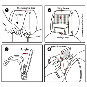 TFY Universal Car Headrest Mount Holder with Angle- Adjustable Holding Clamp for Swivel Screen Portable DVD Players, Black