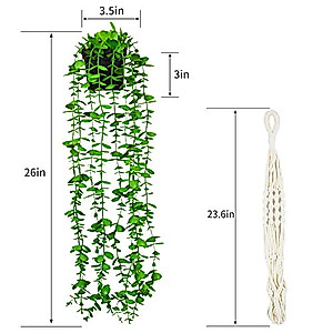 Artflower Artificial Hanging Eucalyptus Plants in Pots 2 Pack Fake Plastic Greenery Vines with Hanging Baskets for Home Shelve Indoor Outdoor Wall Wedding Garden Home Office Garland Decor