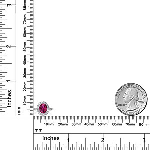 Gem Stone King 925 Sterling Silver Halo Engagement Ring Oval Red Created Ruby and Moissanite (2.43 Cttw) (Size 6)