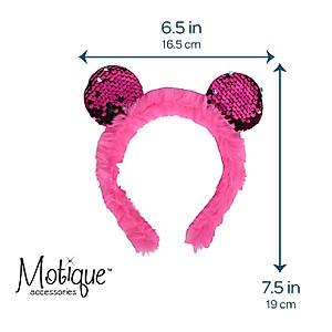 Motique Accessories Fur Mouse Ears Headband with Reversable Sequins for Women and Girls- Hot Pink