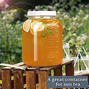 Folinstall Wide Mouth 1 Gallon Clear Glass Mason Jar with Lid, Heavy Duty Airtight Screw Lid with Silicone Gasket - Large Glass Jar with 2 Scale Mark (ExtraTag and Marker Pen)