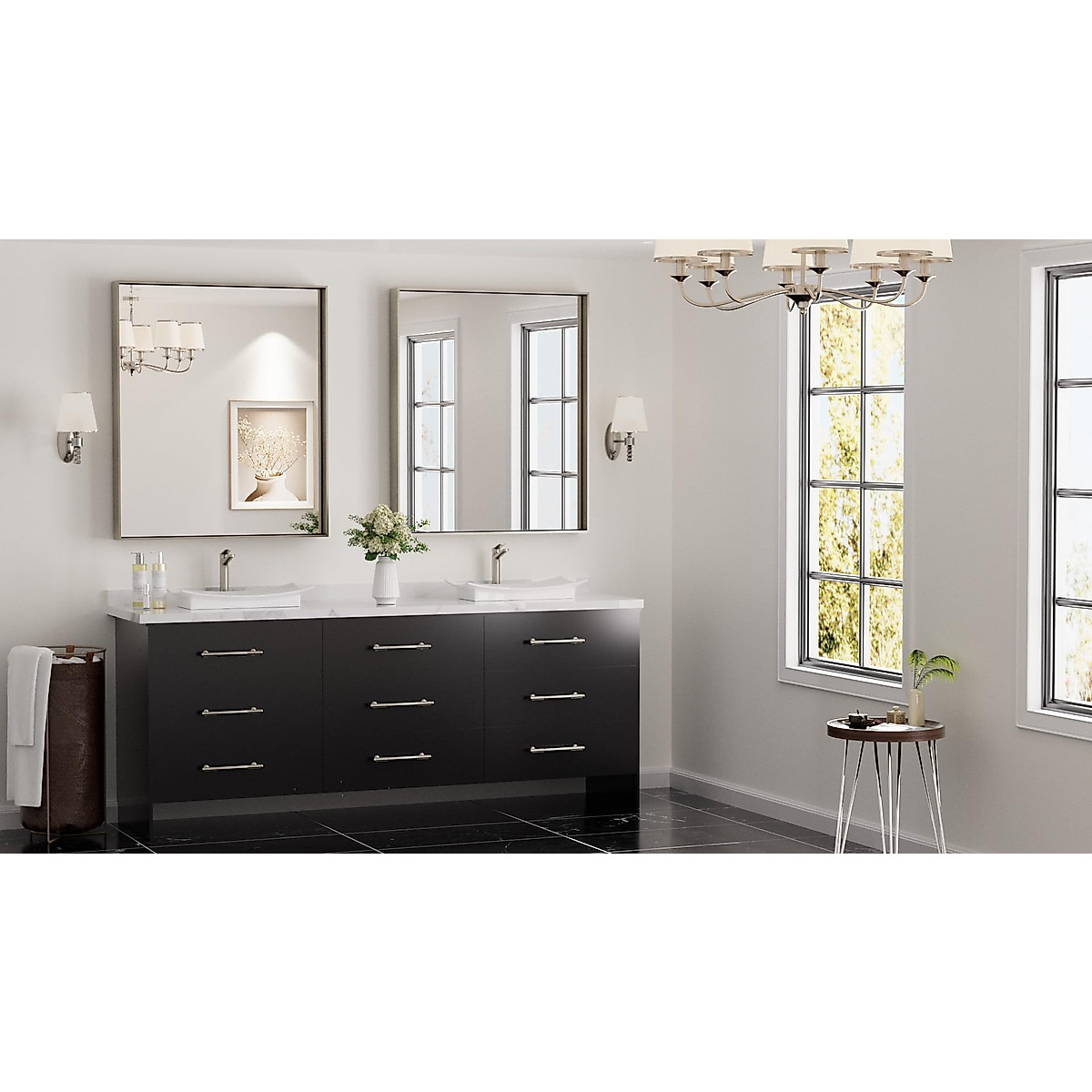 Keonjinn 30 x 36 in Brushed Nickel Bathroom Mirror for Over Sink, Rectangular Silver Metal Framed Rectangular Vanity Wall Mirror Square Corner Modern Farmhouse Rectangle Mirror(Horizontal/Vertical)