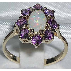 LetsBuyGold 9k Yellow Gold Natural Opal & Amethyst Womens Statement Ring - Size 9