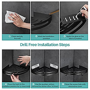 SORGMACH Shower Shelf Corner Adhesive Bathroom Shower Caddy Storage with 4 Removable Hook Holder Sholder Shelf for Wall Toilet Dorm No Drilling Wall Mounted Organizer Basket Kitchen-2 Pack