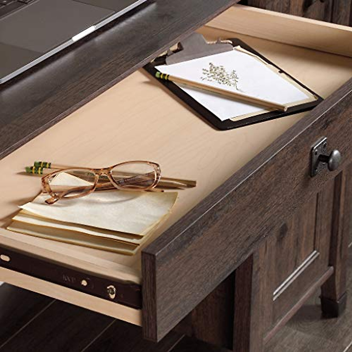 Sauder Carson Forge Computer Desk, Coffee Oak finish