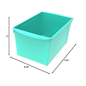 Storex Extra-Large Book Bin, Interlocking Plastic Organizer for Home, Office and Classroom, Teal, 6-Pack (71134U06C)