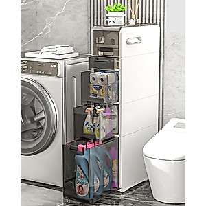 Lozovin 4-Tiers Narrow Storage Cabinet,Sleek Free Standing Toilet Paper Holder,Small Bathroom Floor Cabinet,Slim Plastic Drawer Storage,Multifunctional Organizer for Kitchen Bedroom Laundry Room,etc