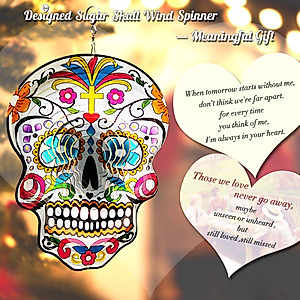 Fonmy Kinetic 3D Metal Garden Wind Spinner Unique Gifts Outdoor Decorations Quality Hanging Ornament for Home and Garden 12inch Mandala Silver Sugar Skull Wind Spinners