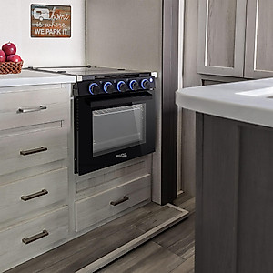 RecPro RV Stove Black Finish | Gas Range 21" Tall | 6500 and 8000 BTU Three Burner | 7100 BTU Oven with 1.8 Cu. Ft Capacity | Optional Vented Range Hood