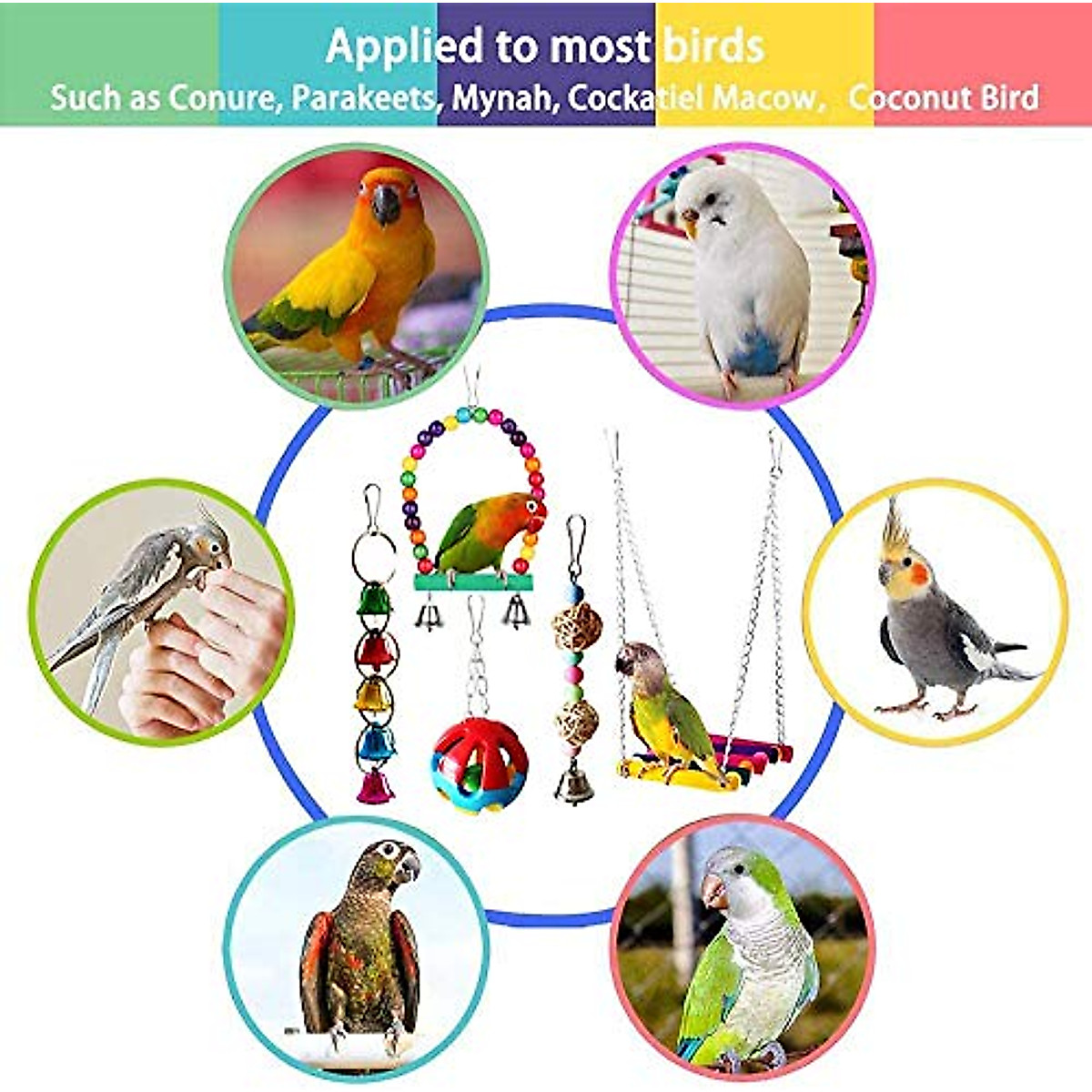 5 Pcs Bird Parrot Swing Toys - Hanging Bell Pet Bird Cage Hammock Climbing Ladder Bird Cage Toys for Budgerigar, Parakeet, Conure, Cockatiel, Mynah, Love Birds, Finches and Other Small to Medium Birds