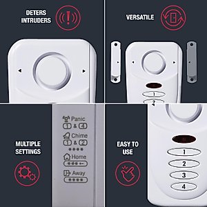 SABRE Elite Wireless Door Alarm with Exit/Entry Delay Mode, Home Mode & Keypad, Deters Intruders w/ 120dB Alarm Heard Up to 1,500 ft, Versatile Settings, Works on Both Left & Right Side Opening Doors