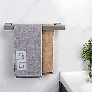 NearMoon Double Bath Towel Bar, Bathroom Accessories-Premium Thicken Space Aluminum Square Shower Towel Rack for Bathroom/Kitchen, Towel Holder Wall Mounted (16 Inch, Grey)