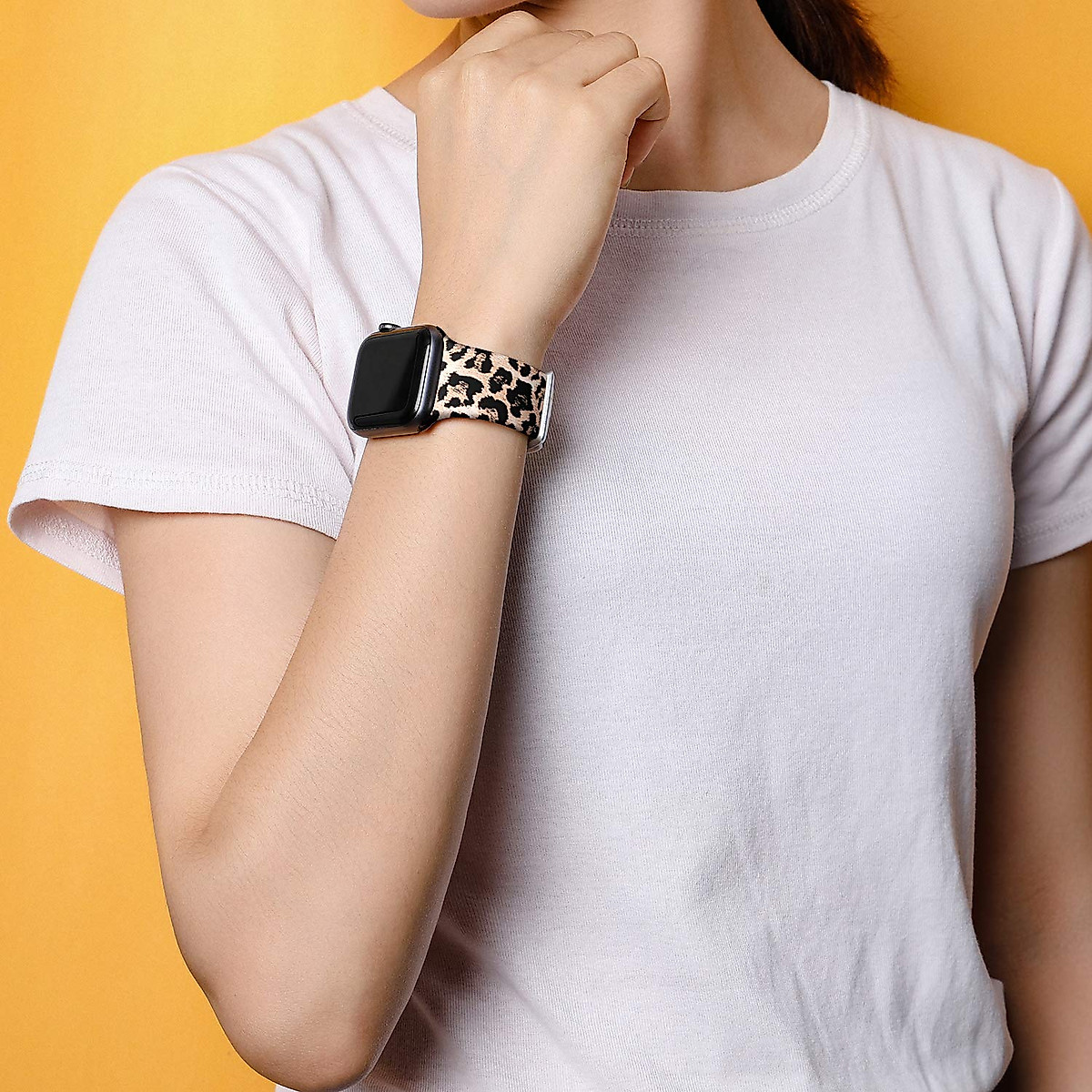 Laffav Compatible with Apple Watch Band 41mm 40mm 38mm iWatch Series 9 & Ultra 2 & SE & Ultra & Series 8/7/6/5/4/3/2/1 for Women Men, Classic Leopard, S/M