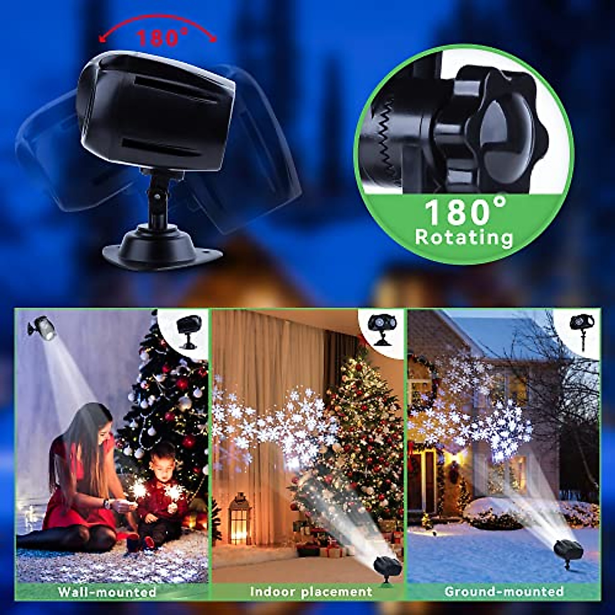 Christmas Snowflake Projector Lights Outdoor White LED Snowfall Christmas Lights Waterproof Snow Flurries Landscape Decorative Lighting for Xmas Holiday Party Garden Patio Indoor Home Decoration