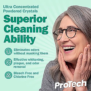 Protech Denture Cleaner 7g (3-Month Supply) Denture Cleanser Foils for Retainers, Nightguards, Mouthguards, and Dentures, Nicotine, Coffee and Iron Cleaning Foils, No Tablets, Long Lasting Packets