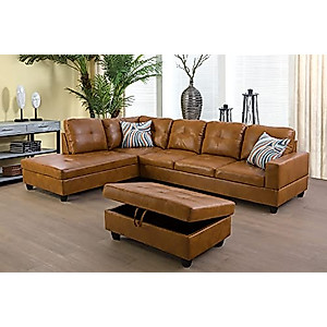 SIENWIEY Sectional Sofa Set, L-Shape Faux Leather Couch Living Room Sofa Set with Chaise, Storage Ottoman Using for Living Room Furniture(Left Chaise,Ginger)